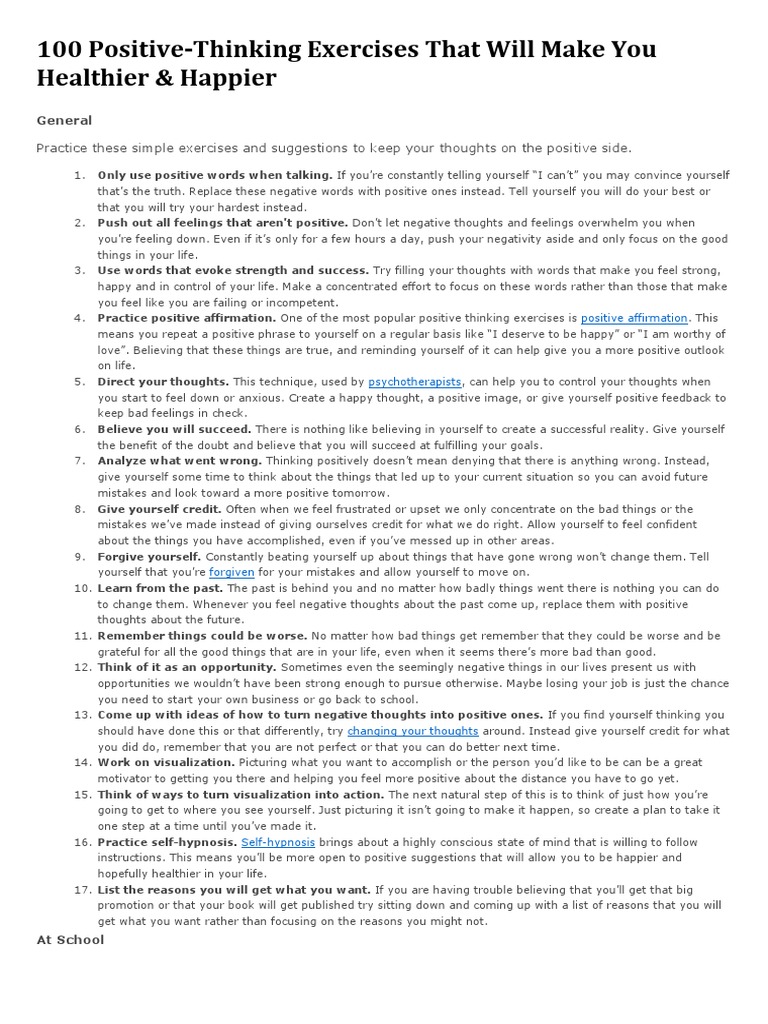 100 Positive-Thinking Exercises That Will Make You Healthier & Happier ...