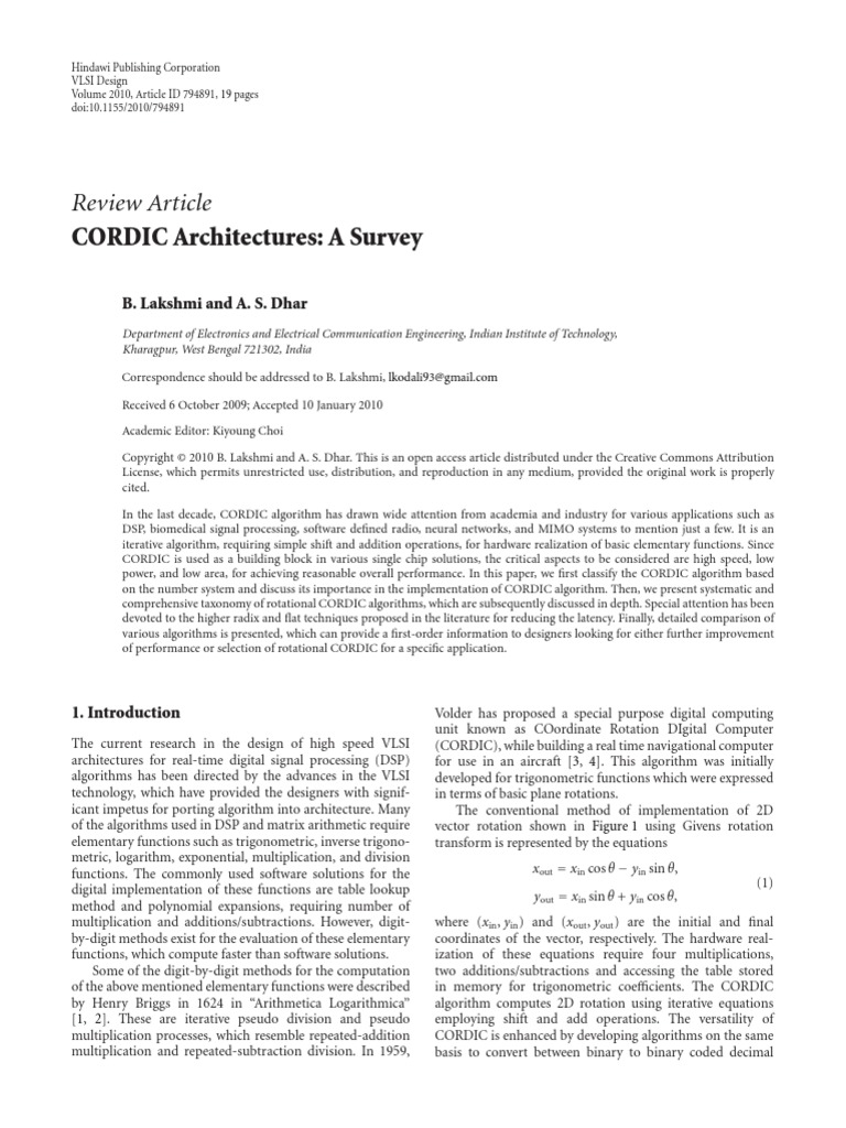 Review Article: CORDIC Architectures: A Survey | PDF | Areas Of ...