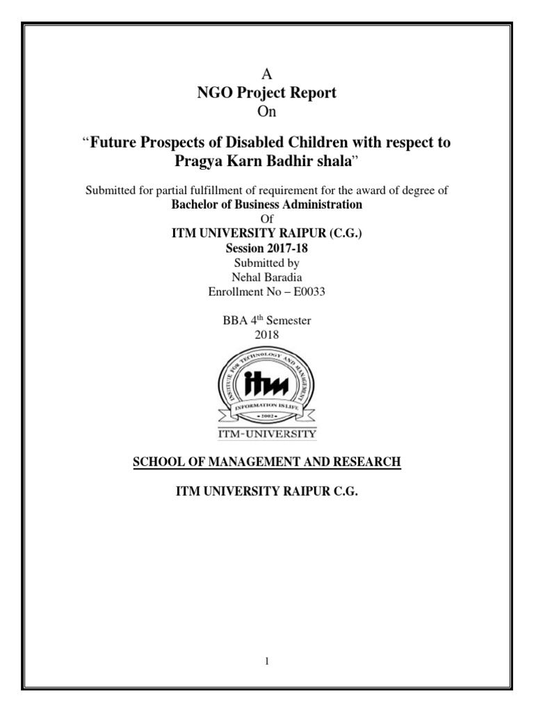 A On "Future Prospects of Disabled Children With Respect To: NGO Project Report | PDF | Non ...