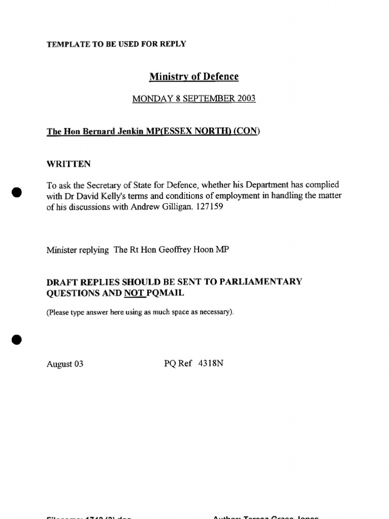 Ministrv of Defence: Template To Be Used For Reply | PDF