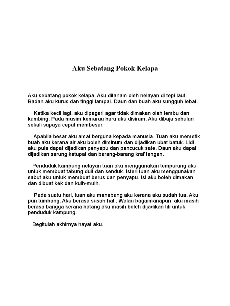 Aku Sebatang Pokok Kelapa Sawit Karangan Pdpr Modul Bm Masindah
