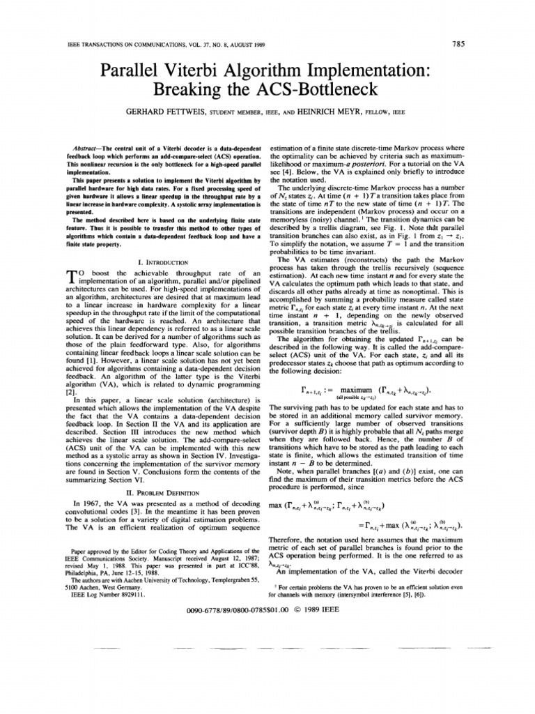 Parallel Viterbi Algorithm Implementation: Breaking The ACS-Bottleneck | PDF | Parallel ...