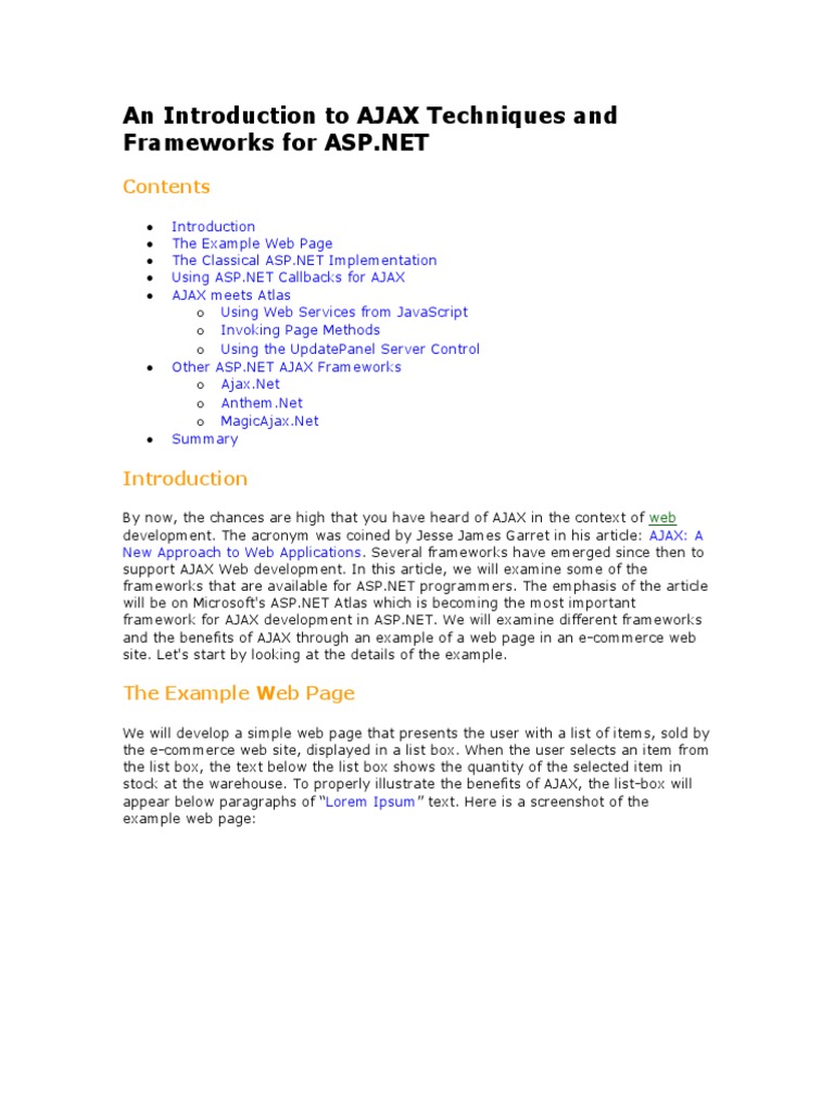 AJAX Techniques and Frameworks | PDF | Ajax (Programming) | World Wide Web AJAX Techniques and Frameworks | PDF | Ajax (Programming) | World Wide Web