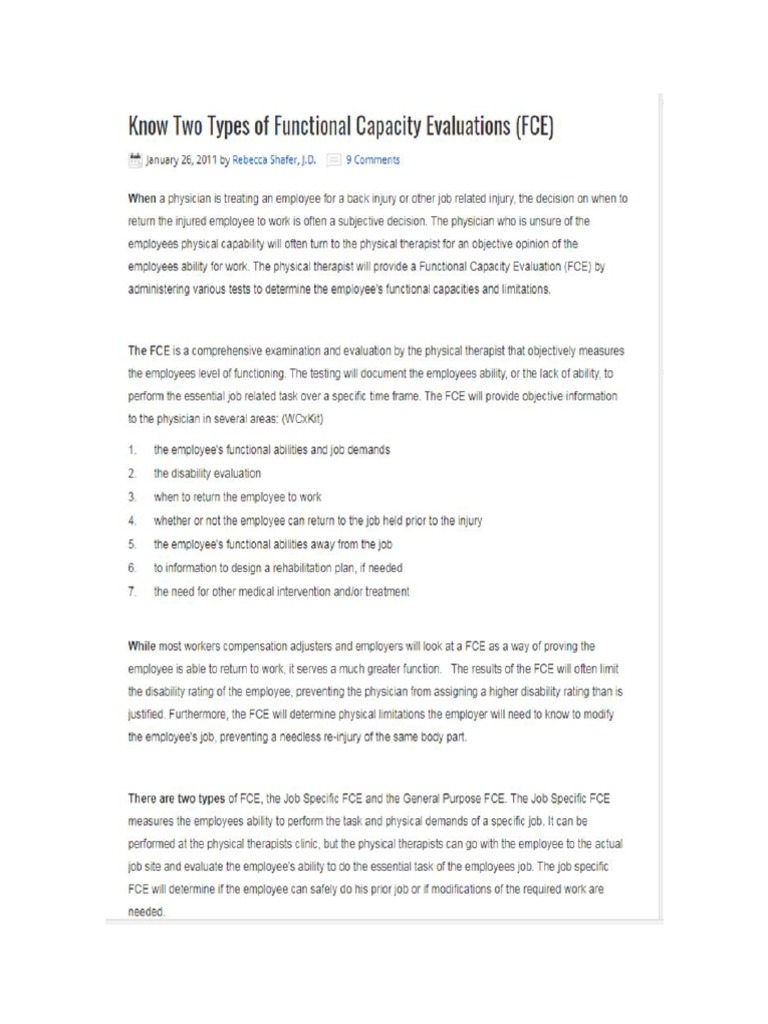 2 Types Functional Capacity Evaluation Pdf