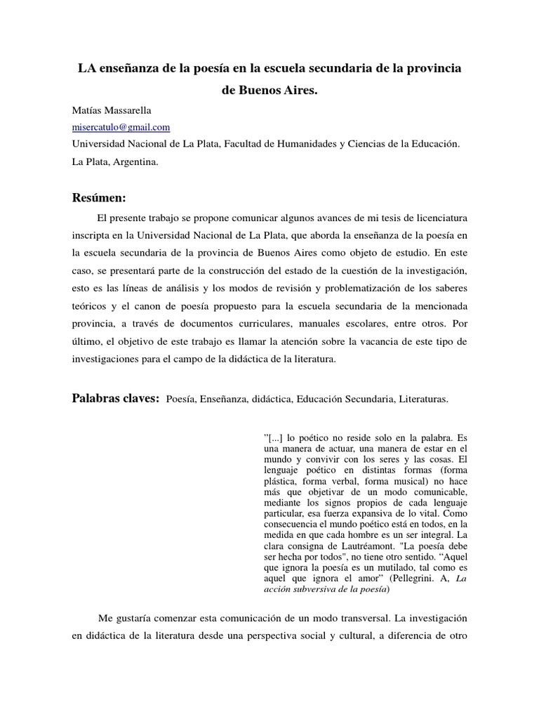 LA Ensenanza de La Poesia en La Escuela | PDF | Poesía | Maestros
