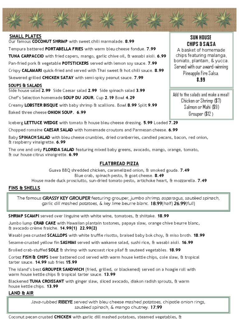 Sun House Dinner Menu | PDF | Salad | Food And Drink Preparation