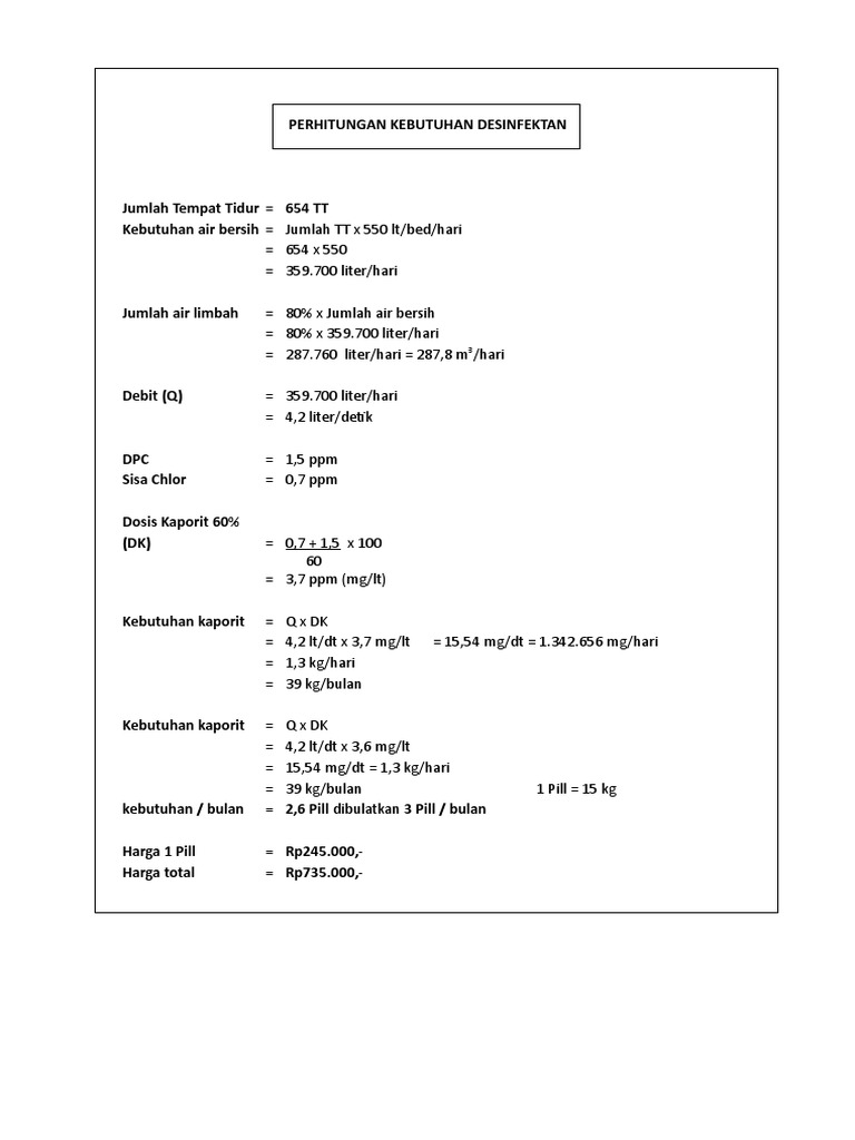 Perhitungan Kebutuhan Desinfektan-Tawas Ipal 2 | PDF