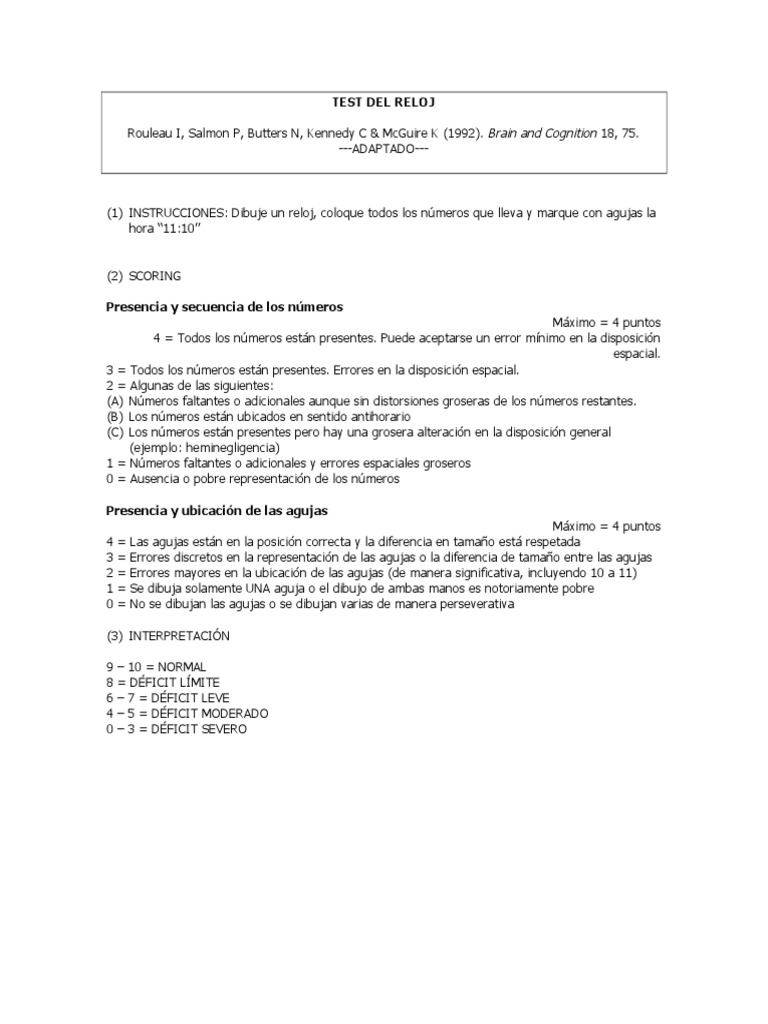 Test Del Reloj | PDF
