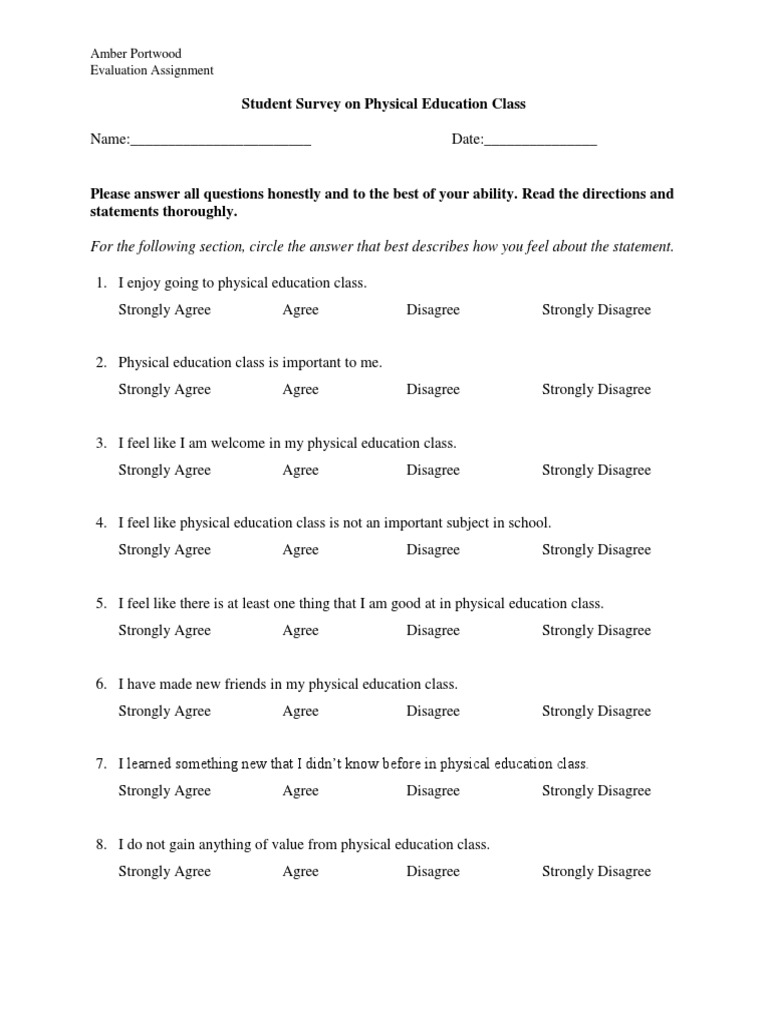 Student Survey On Physical Education Class | PDF | Physical Education ...