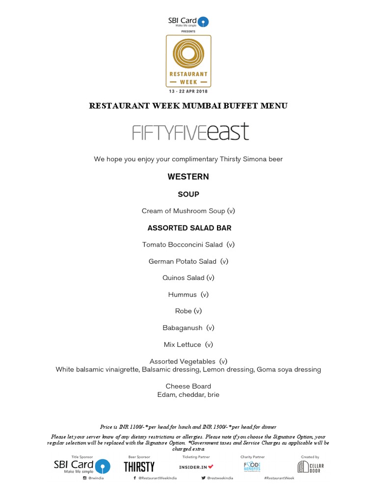 RWA2018 - MUM - Fifty Five East Menu | PDF | Thai Cuisine | Salad