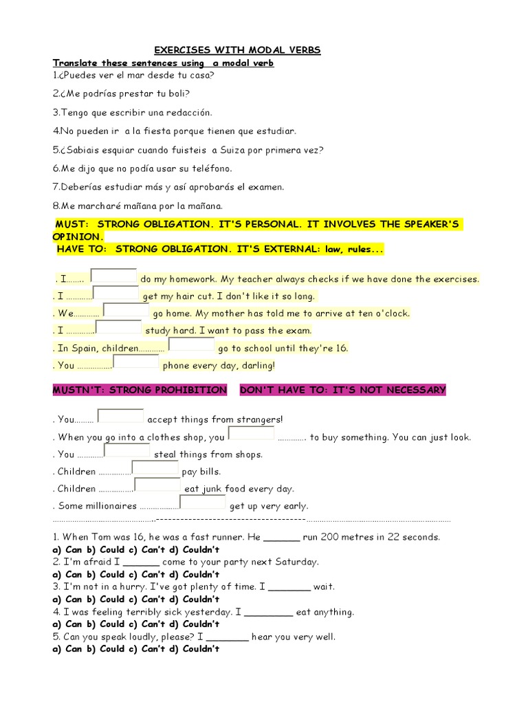 Exercises With Modal Verbs | PDF