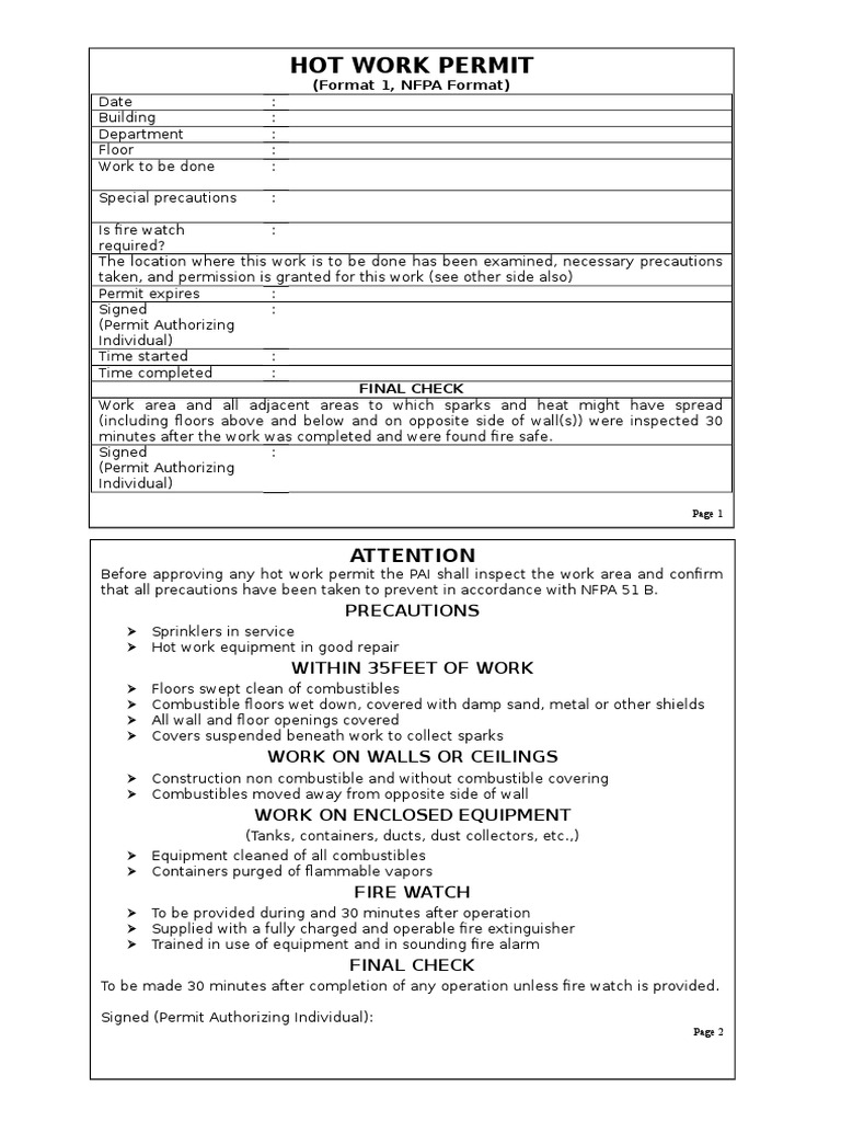 Hot Work Permit | PDF | Fires | Fire Sprinkler System