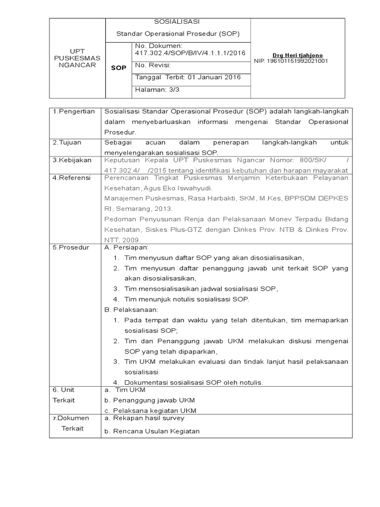 Sop Sosialisasi Sop | PDF