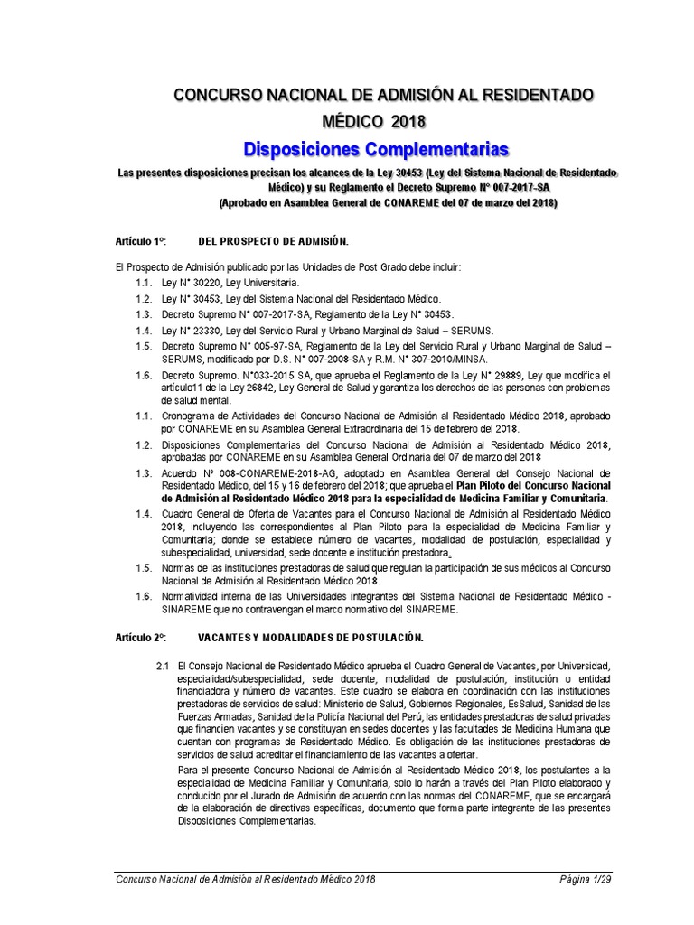 Disposiciones Complementarias 2018 | PDF | Universidad | Medicina
