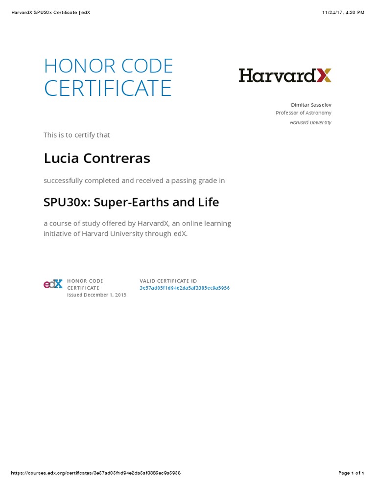 HarvardX SPU30x Certificate - Edx | PDF