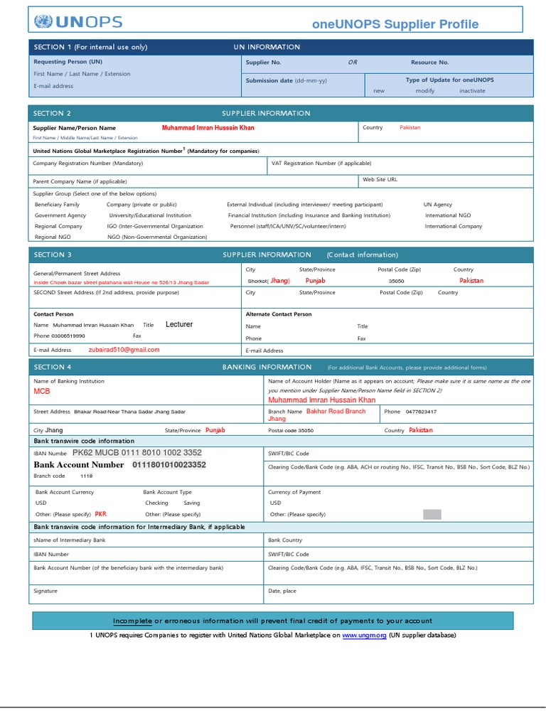 OneUNOPS Supplier Form For MTS, LTs | PDF | Service Industries | Banking