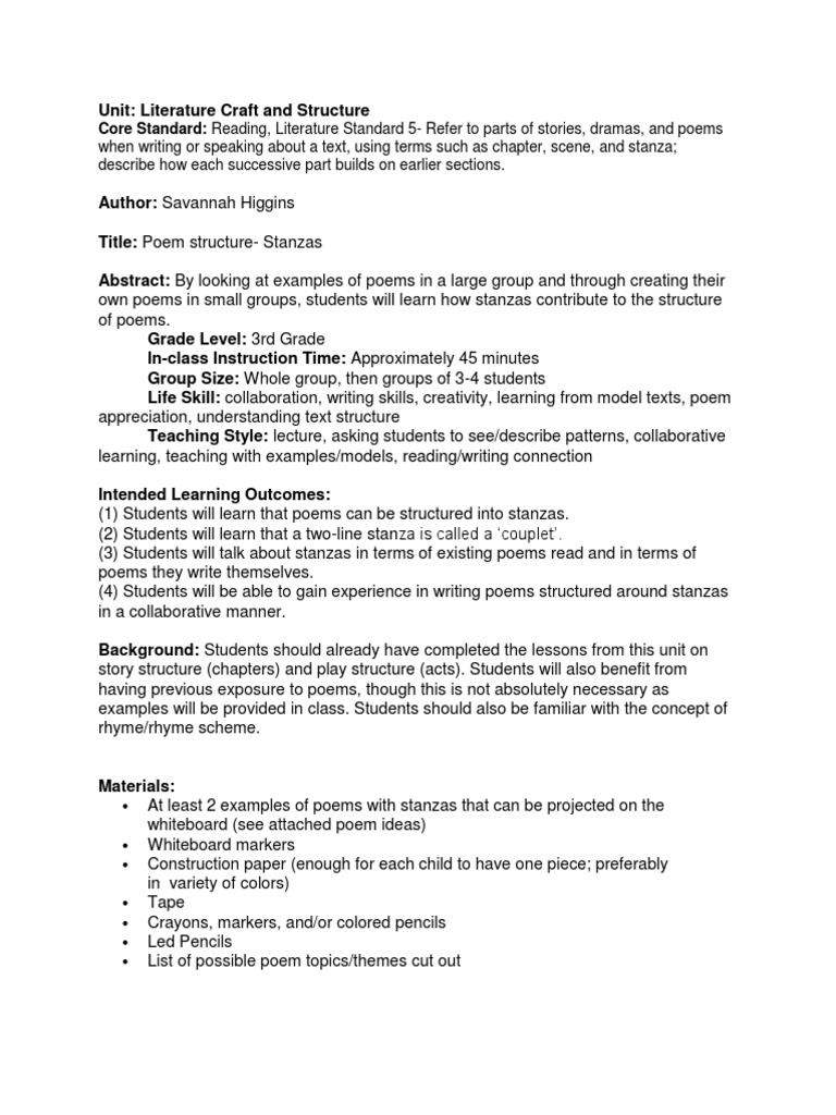 Unit Lesson Poems | PDF | Poetry | Lecture