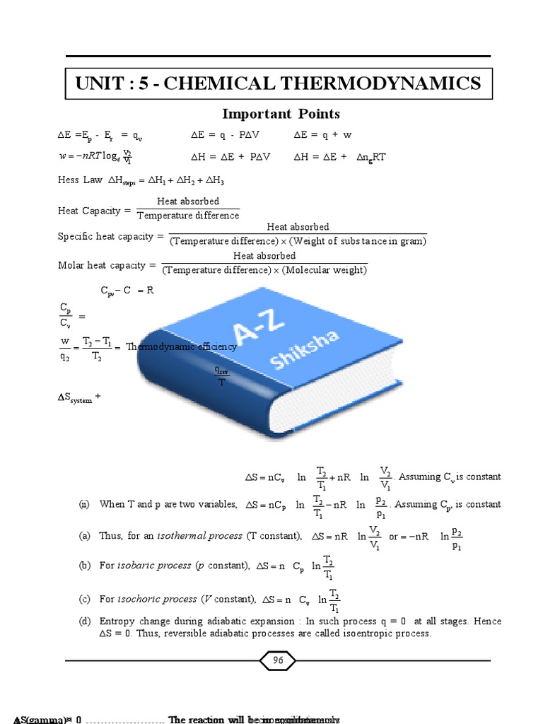 Unit: 5 - Chemical Thermodynamics: Important Points | PDF | Enthalpy ...