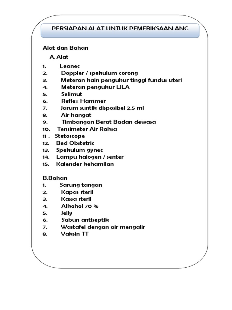 Persiapan Alat Bahan Pemeriksaan Anc