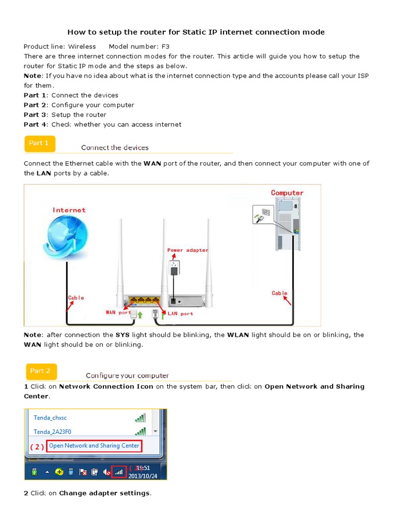 F3-How To Setup The Router For Static IP Internet Connection Mode | PDF | Ip Address | Router ...