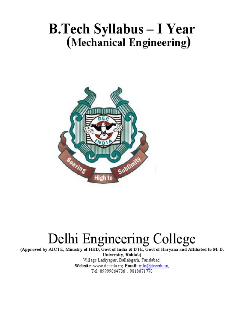 B.Tech Syllabus - I Year : Mechanical Engineering | Download Free PDF ...