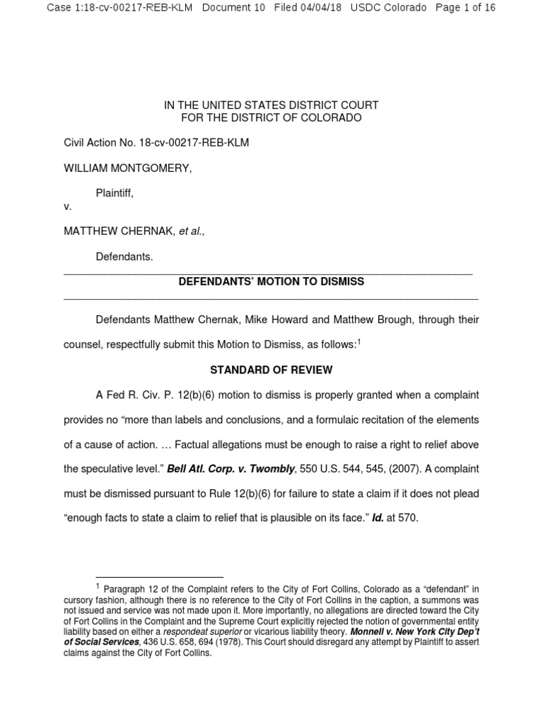 Motion To Dismiss | PDF | Federal Rules Of Civil Procedure | Complaint