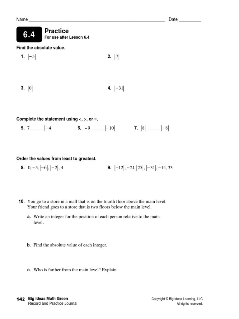 Practice: Find The Absolute Value. 1. 2 | PDF