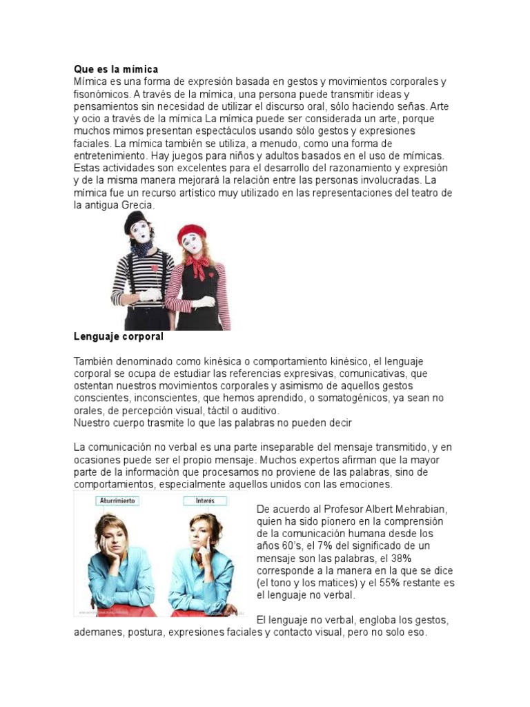 Que Es La Mímica | PDF | Comunicación no verbal | Cognición