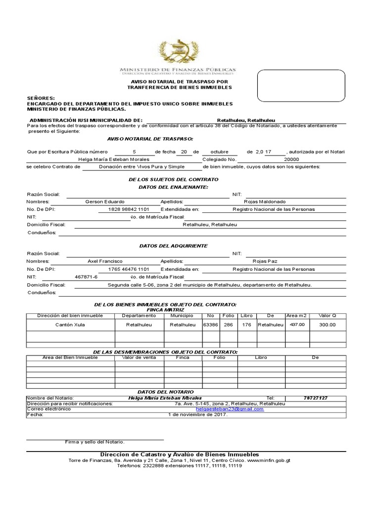 2 Formulario Aviso Notarial Iusi Compraventa Totalidad Copia | Derecho ...