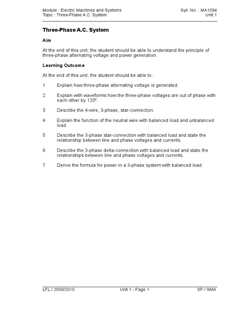 U1 3-Phase AC Sys | PDF | Alternating Current | Ac Power
