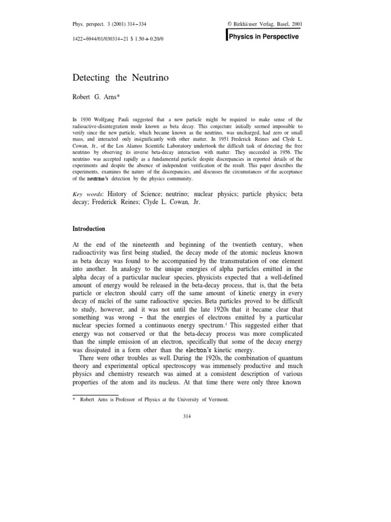 Detecting The Neutrino | PDF | Neutrino | Neutron