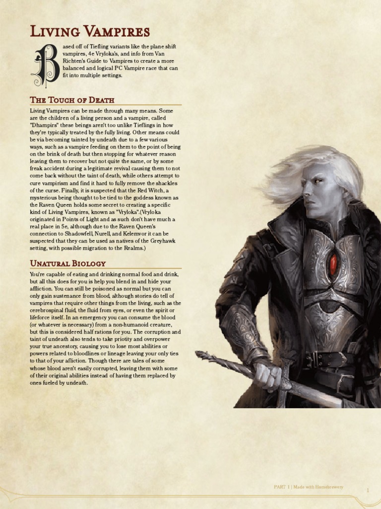 Homebrew Living Vampire Race for D&D 5E | PDF | Vampires | Dwarf ...