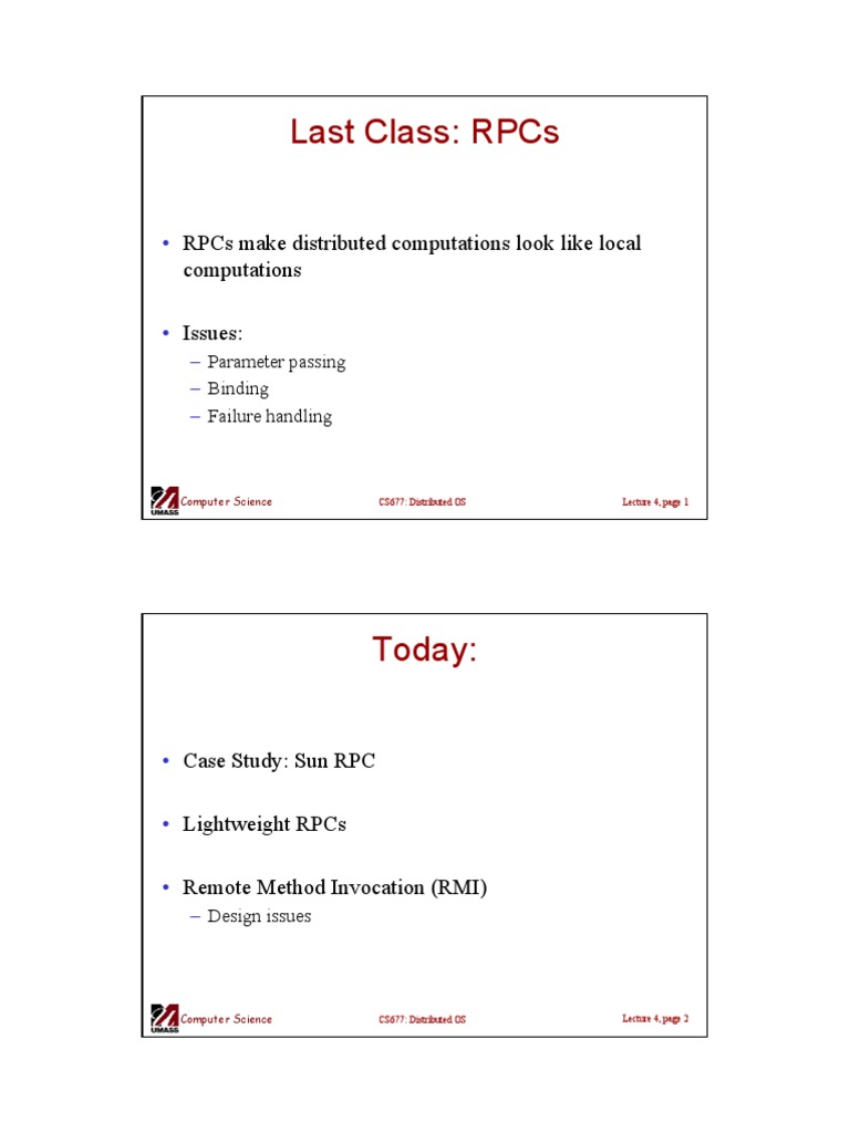 Last Class: RPCS: Rpcs Make Distributed Computations Look Like Local ...