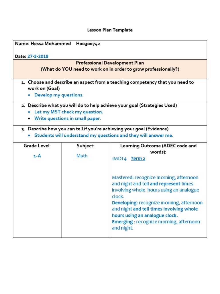 Lesson Plan Math and Reflection | PDF | Lesson Plan | Understanding