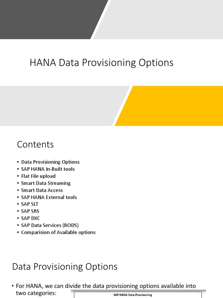 HANA Data Provisioning: SLT, DXC, BODS | PDF | Replication (Computing) | Databases