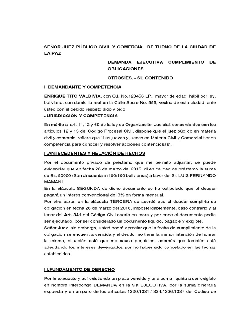 Demanda Civil Demanda Judicial Ley Procesal