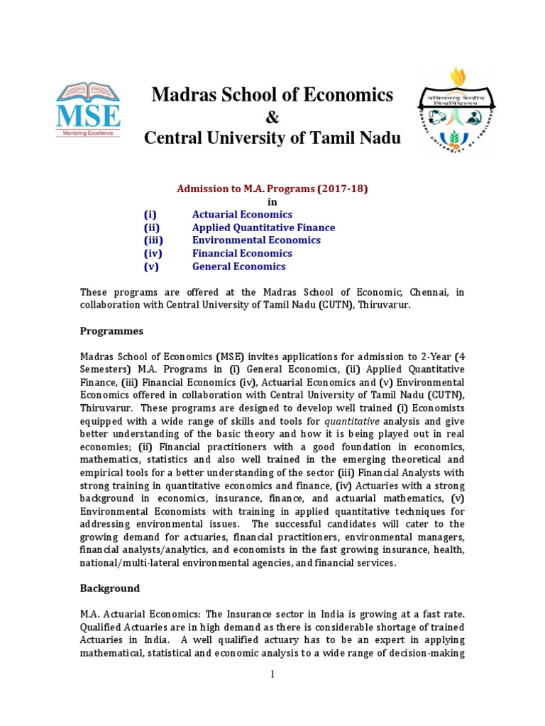 Mse Brochure 2017 | PDF | Econometrics | Economics