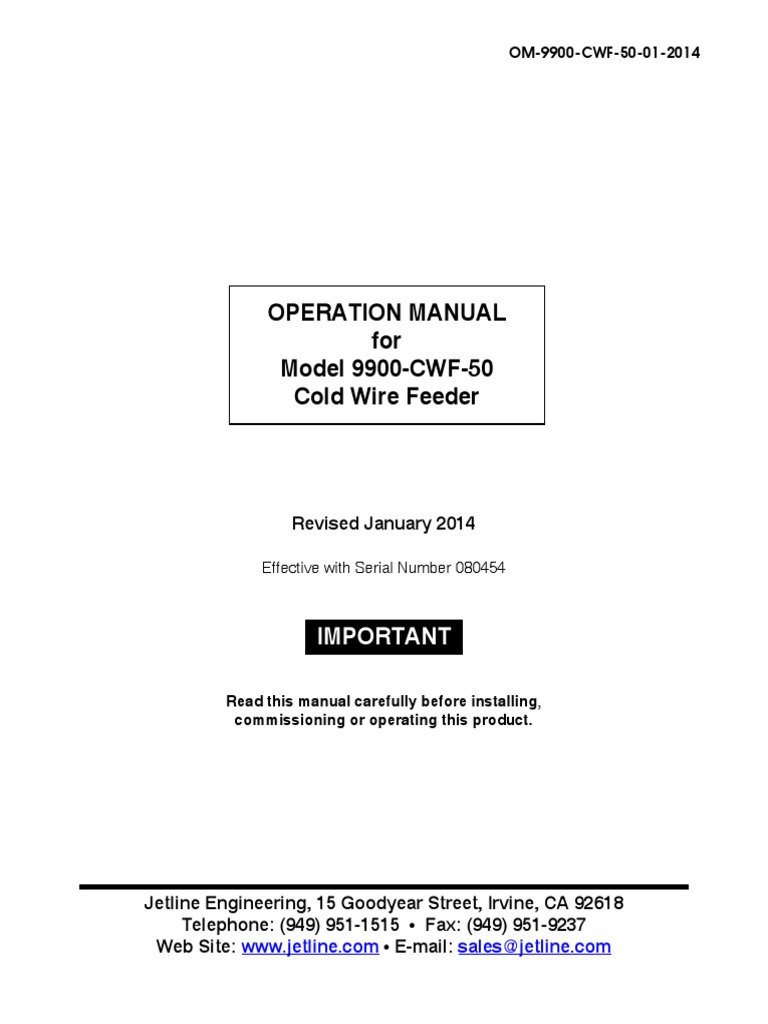 9900-Cwf-50 Cold Wire Feeder Manual | PDF | Welding | Construction