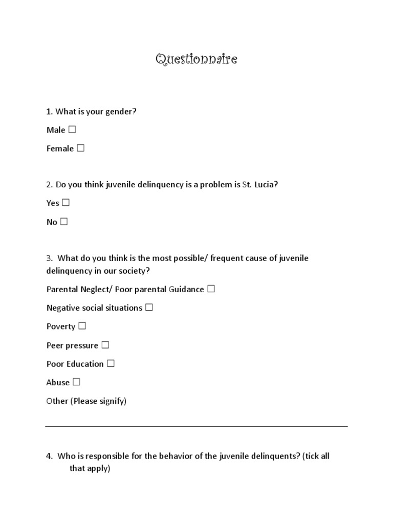 Social Studies Questionnaire For S.b.a-2 | PDF | Juvenile Delinquency ...