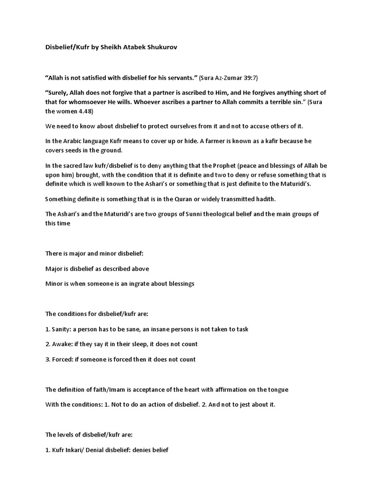 Understanding Disbelief in Islam | PDF | Kafir | Religious Comparison