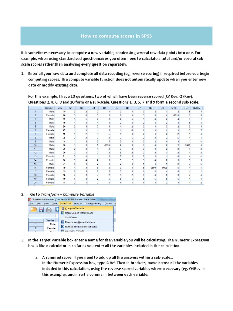 How To Compute Scores in SPSS PDF | PDF