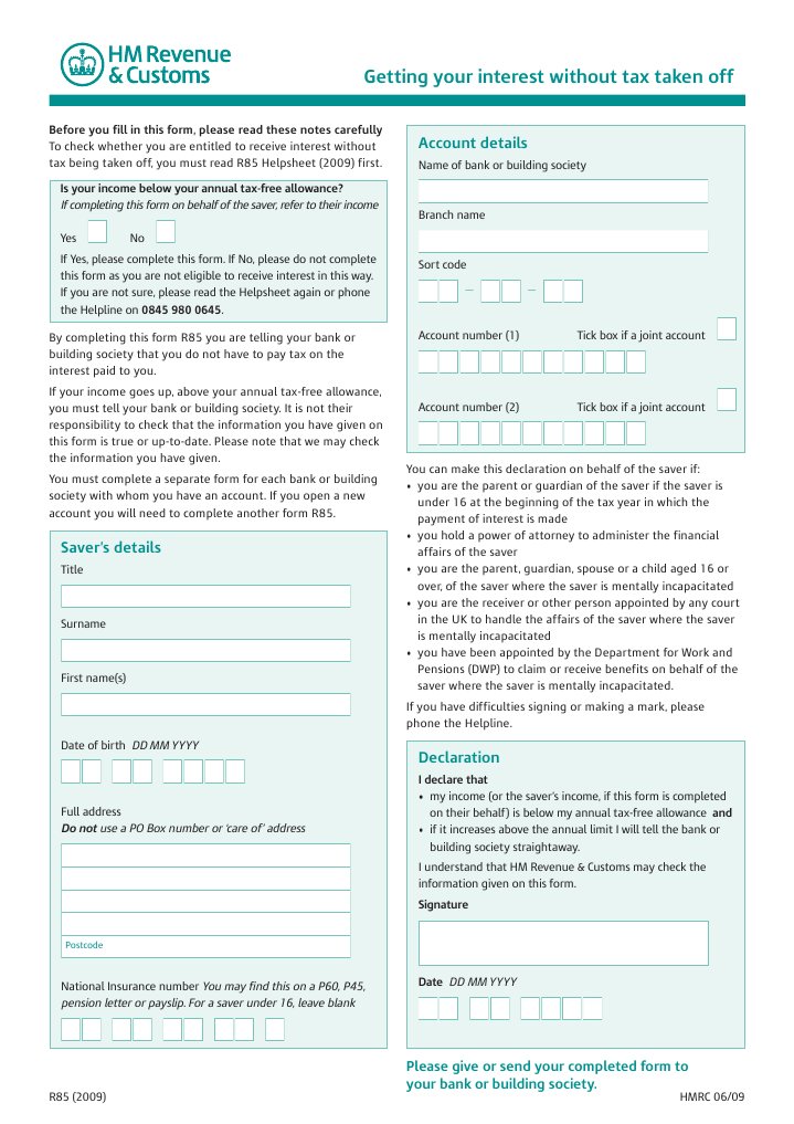 R85 Form: Claim Tax-Free Interest | PDF | Interest | Public Finance