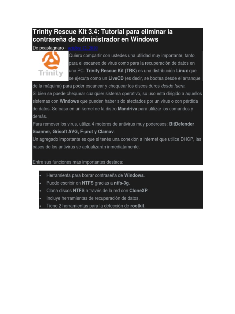 Pasos para Utilizar Trinity Rescue Kit 3.4 | PDF | Virus de computadora ...