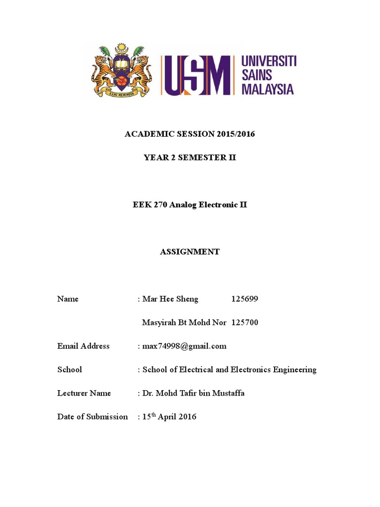 Analog Assignment | PDF | Amplifier | Analog Circuits
