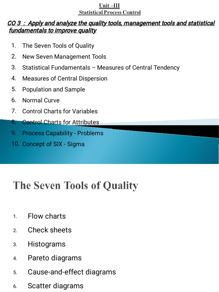 CO 3: Apply and Analyze The Quality Tools, Management Tools and ...