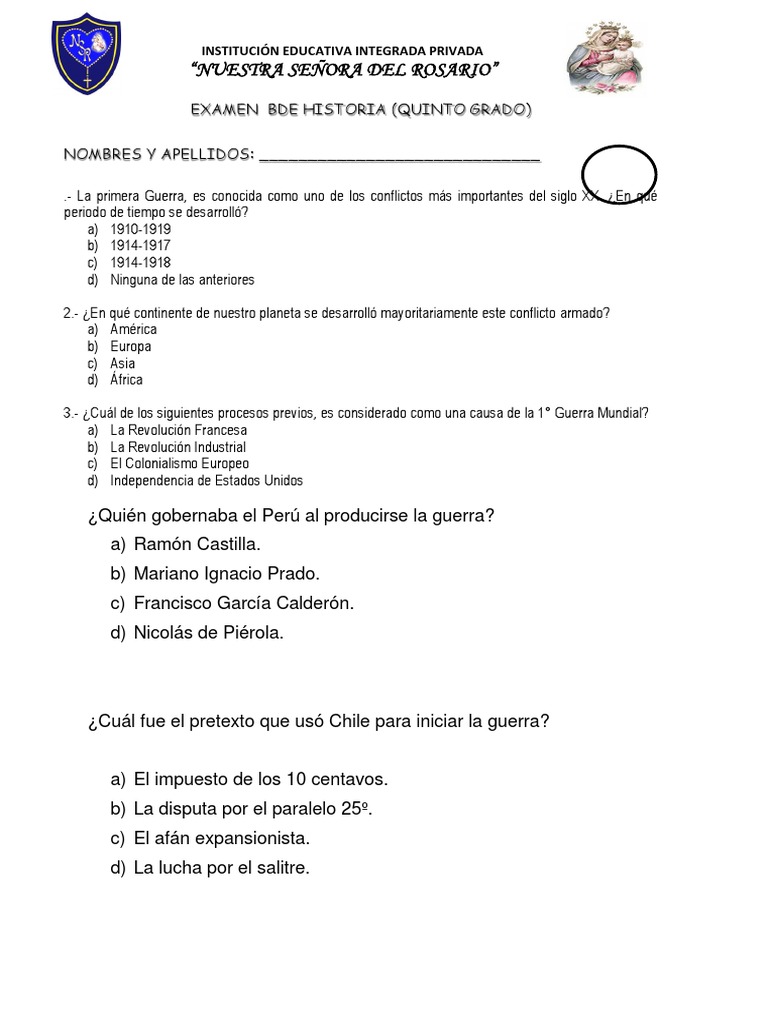 EXAMEN Chile Guerra | PDF