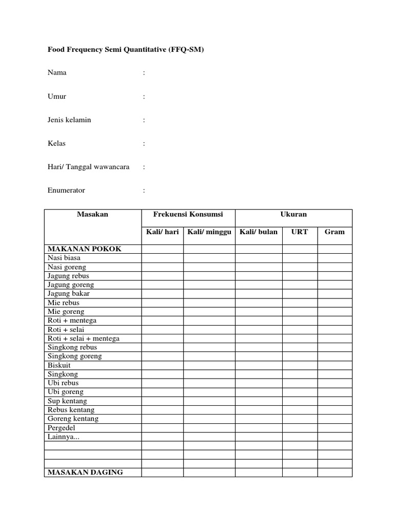FFQ Dan Kuesioner Vinna | PDF