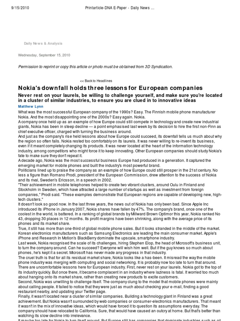Case-Study & Lessons From Nokia Downfall | PDF | Nokia | Black Berry ...