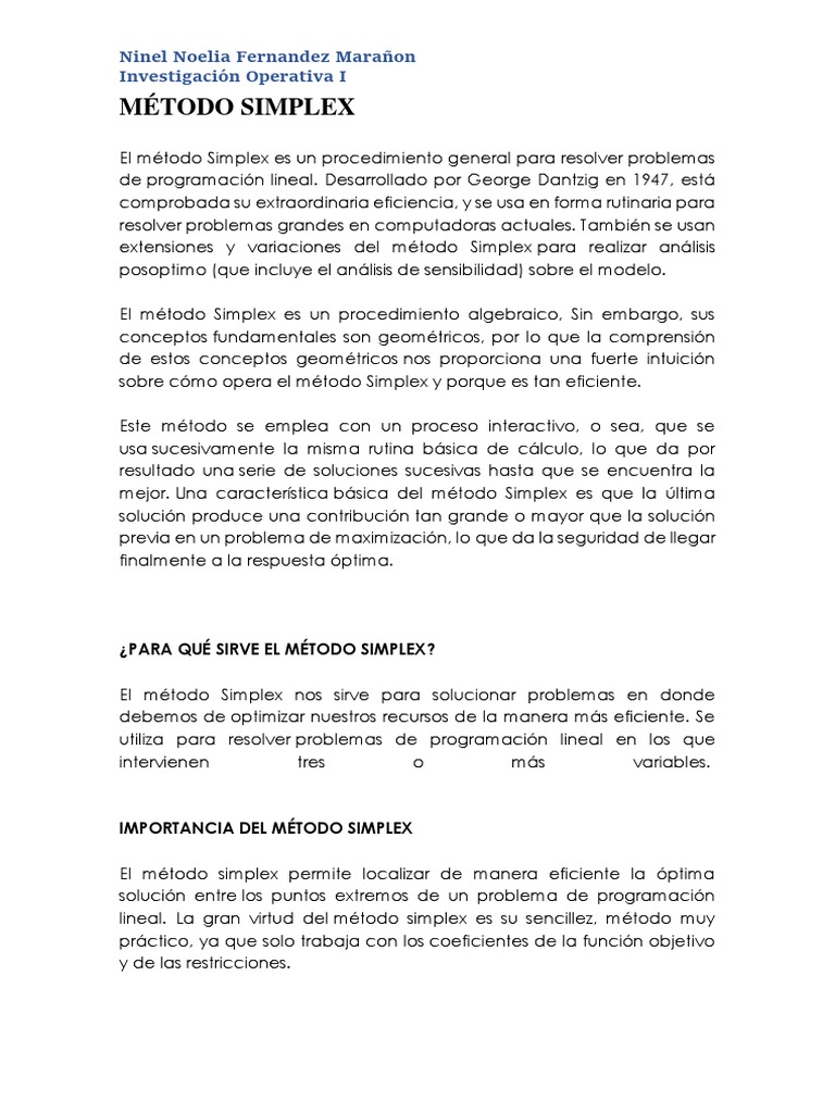 Método Simplex | PDF | Programación lineal | Modelo matemático