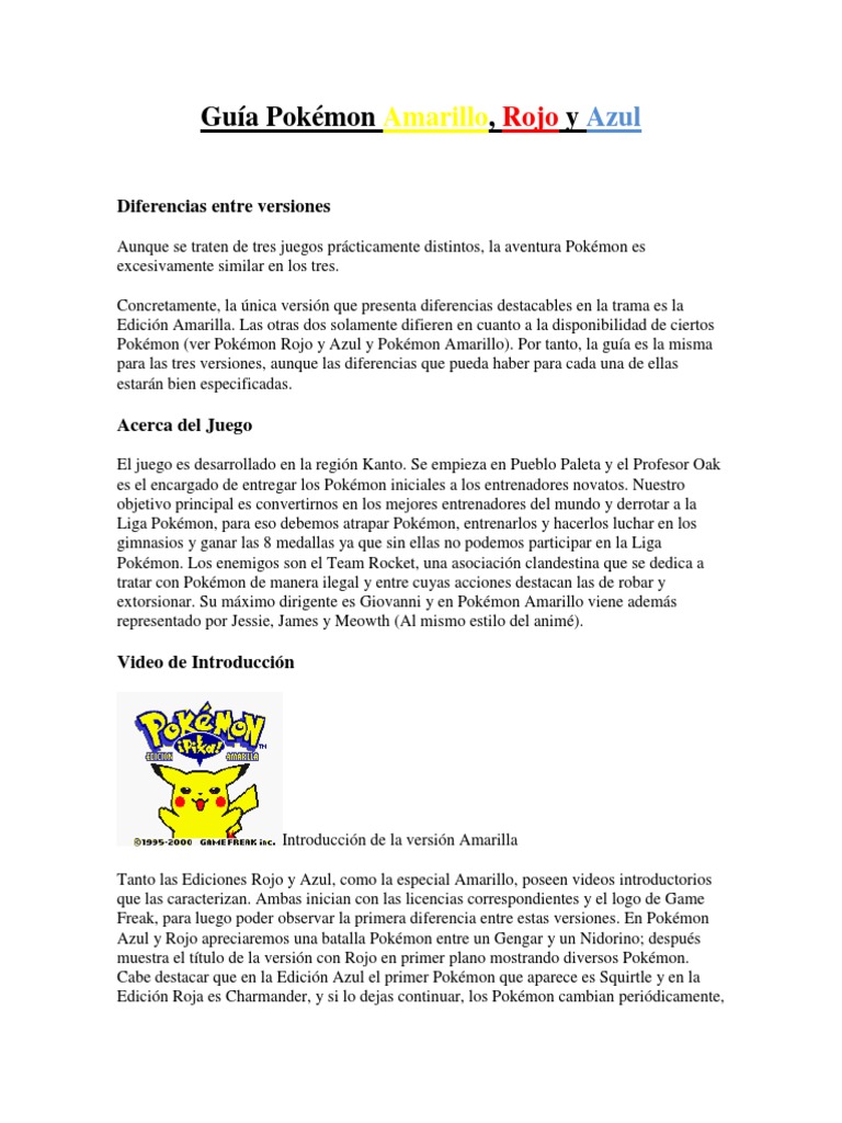 Guia Pokemon Amarillo | PDF | Pokémon | Franquicias de Nintendo
